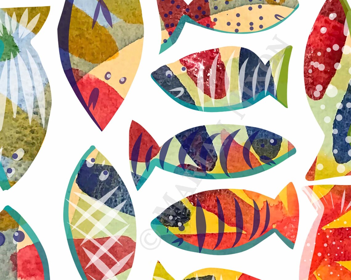 Fish Wall Decals Watercolor Patterned Fish Stickers - Etsy