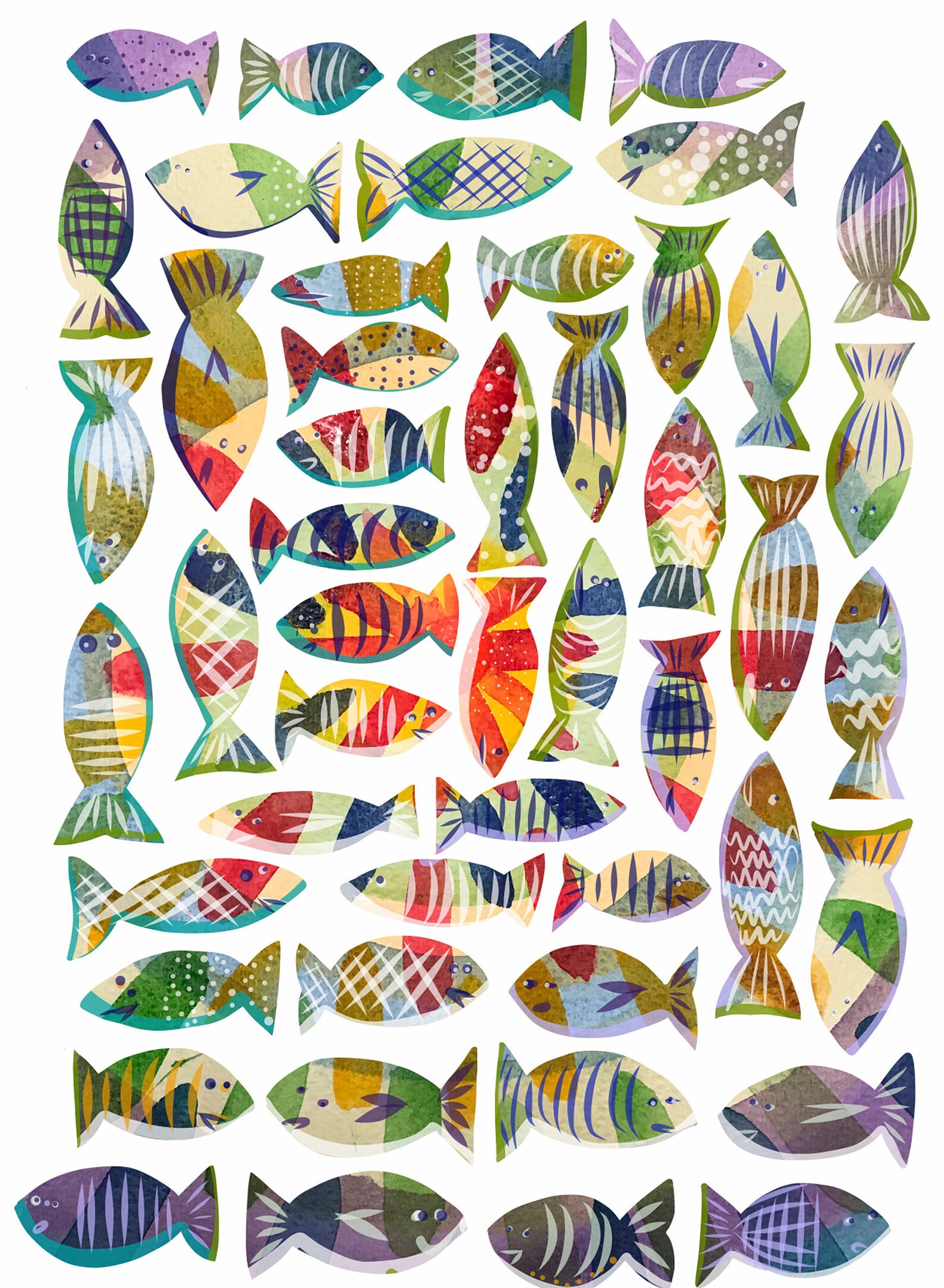 Fish Wall Decals Watercolor Patterned Fish Stickers - Etsy