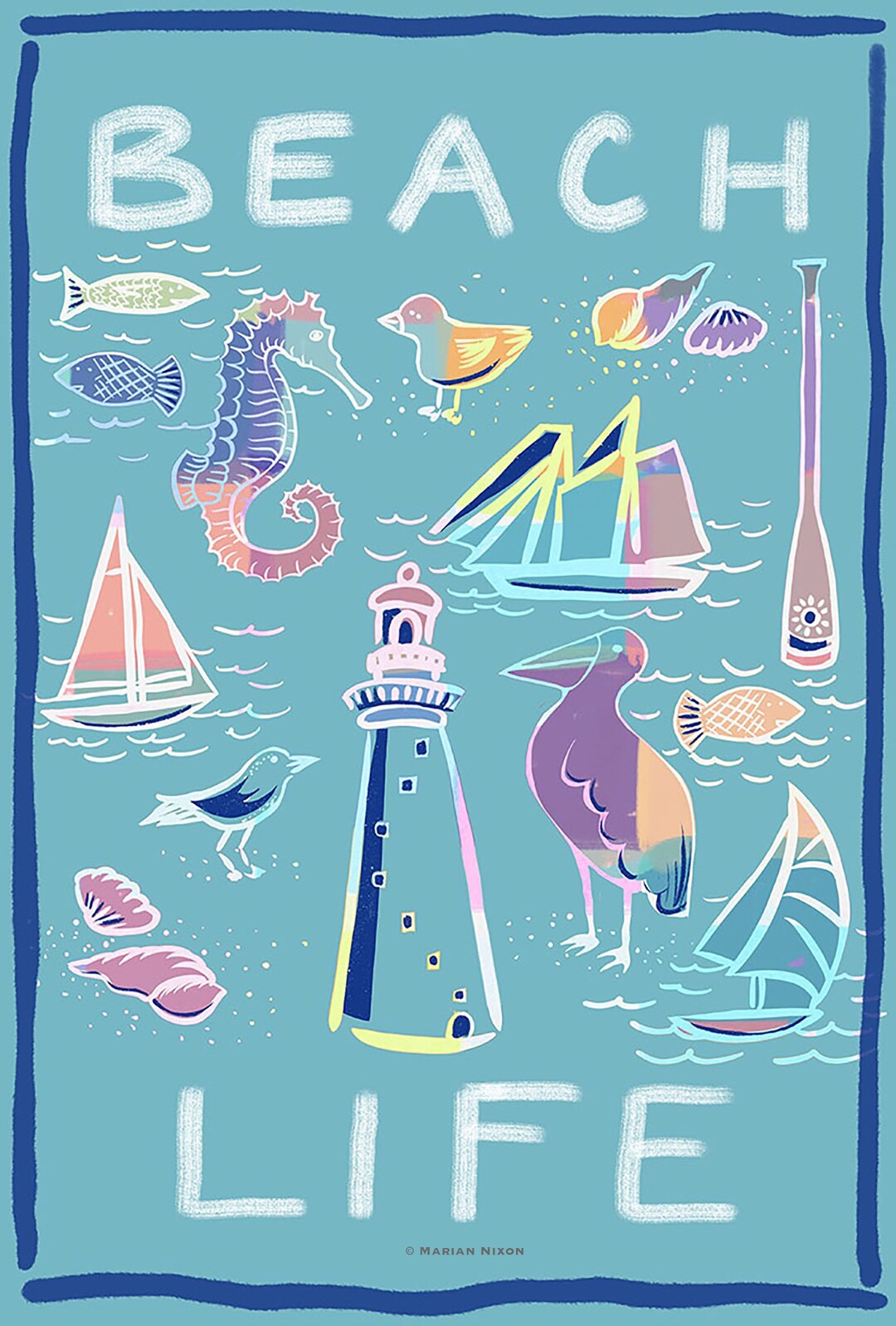 Beach Life Art Print Coastal Wall Decor Seaside Tropical - Etsy