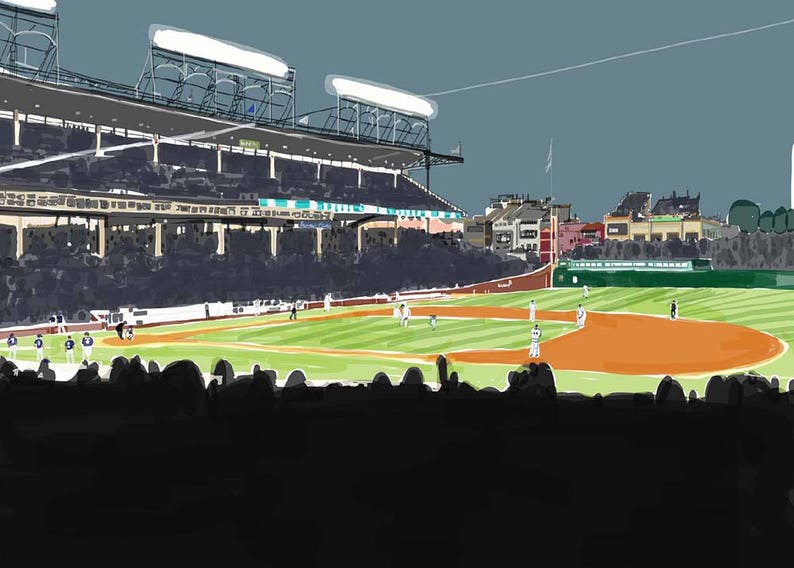 Chicago Cubs Poster Wrigley Field Art Print Baseball | Etsy