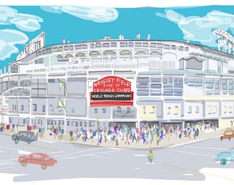 Chicago Cubs Poster Wrigley Field Art Print Baseball | Etsy
