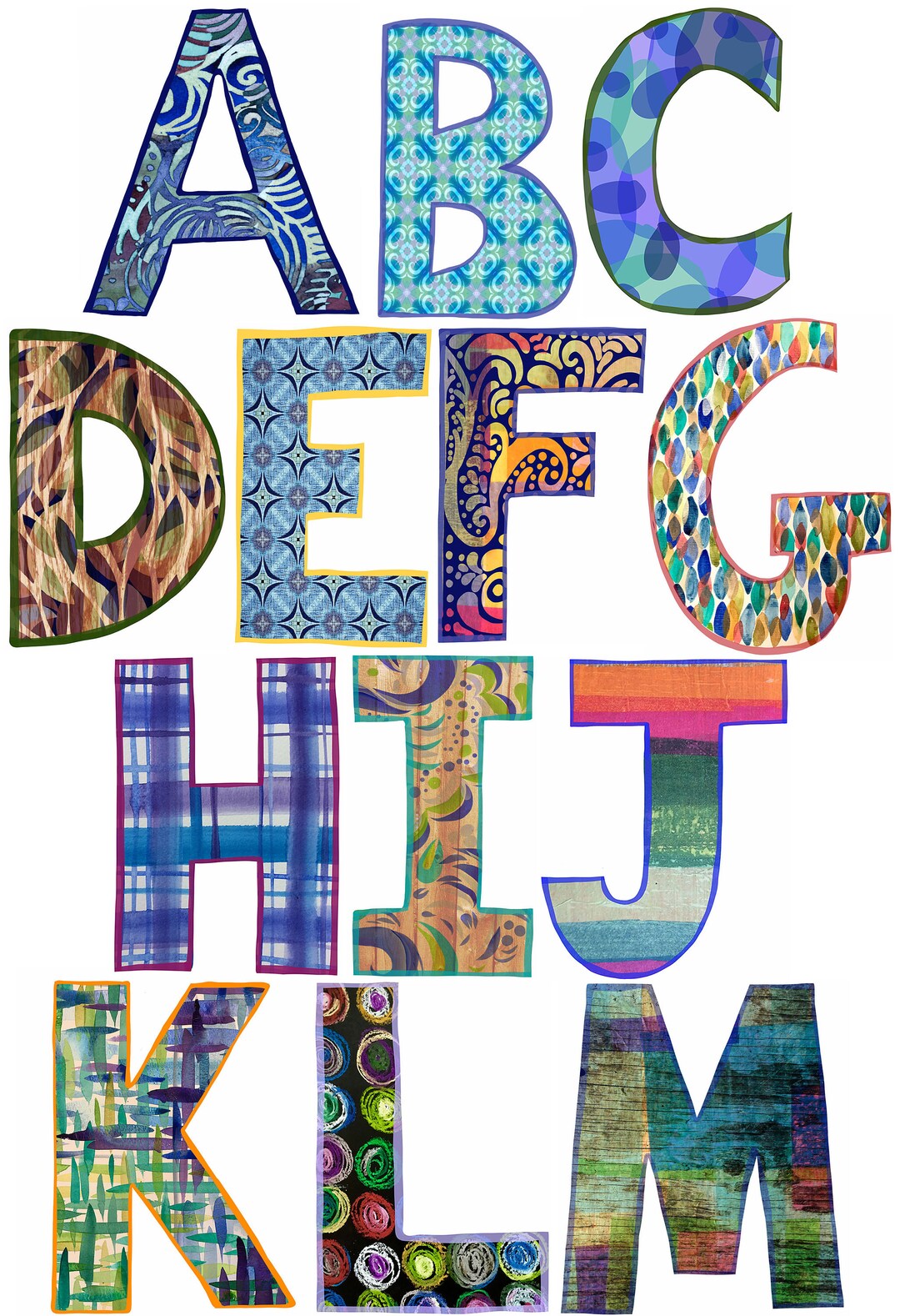 Alphabet Stickers, Classroom Wall Art, Patterned Letters, Nursery and ...