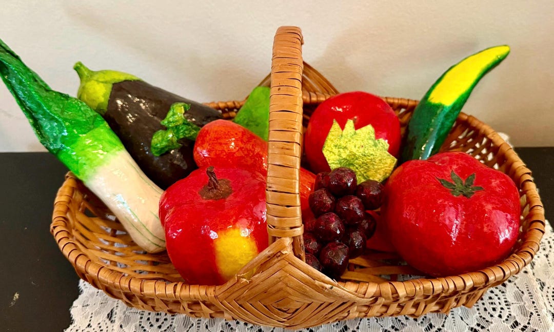 Paper Mache Fruits and Vegetables With Basket - Etsy