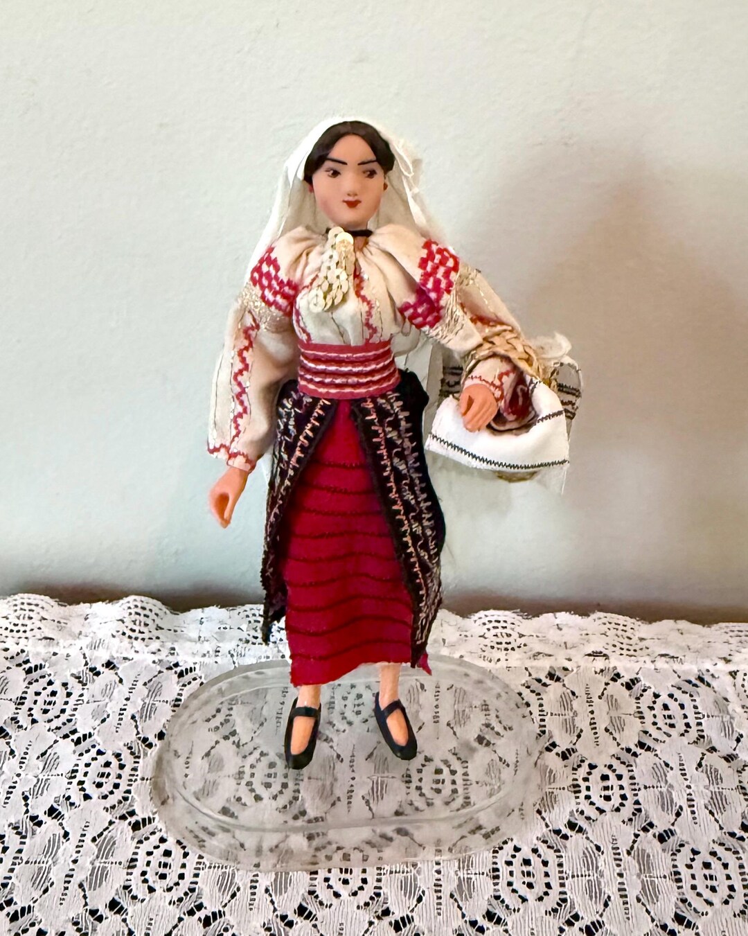 Vintage Romanian Doll Figurine on Plastic Stand Ethnic Doll Traditional ...