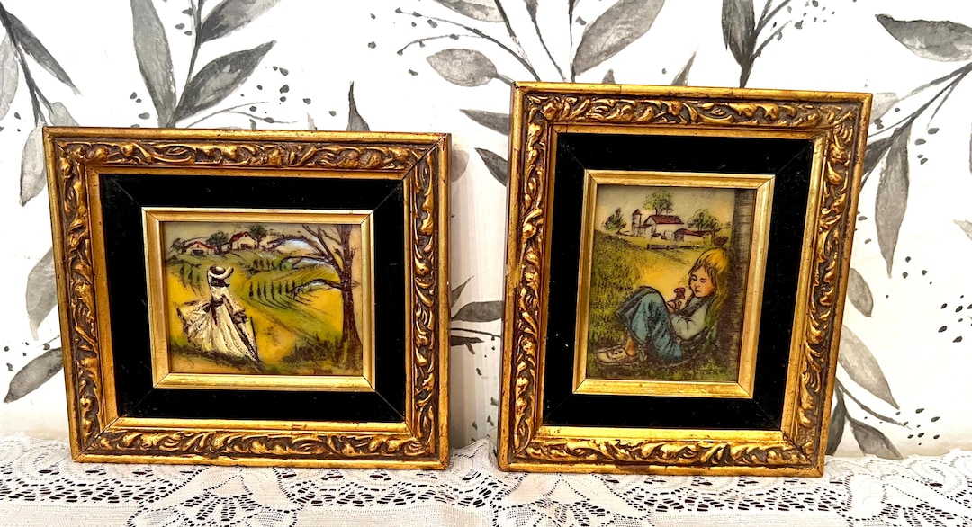 Pair of Vintage Framed Artini Enamel Art Pictures - Etsy
