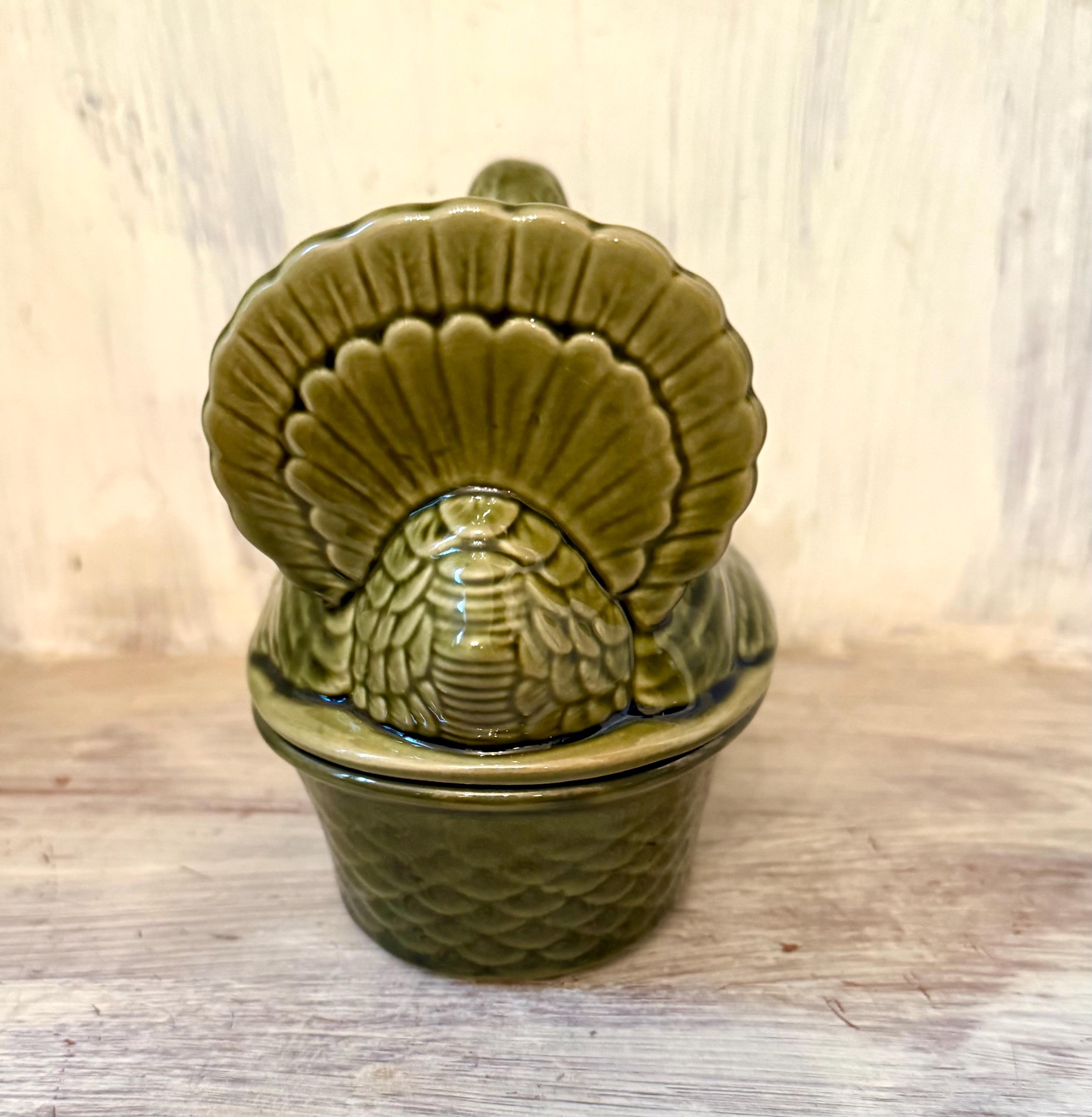 Vintage Ceramic Turkey Covered Dish Green/ Thanksgiving/ Fall - Etsy