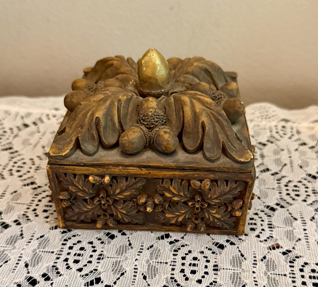 Vintage Resin Leaf and Acorn Trinket Box Woodland Cottagecore - Etsy