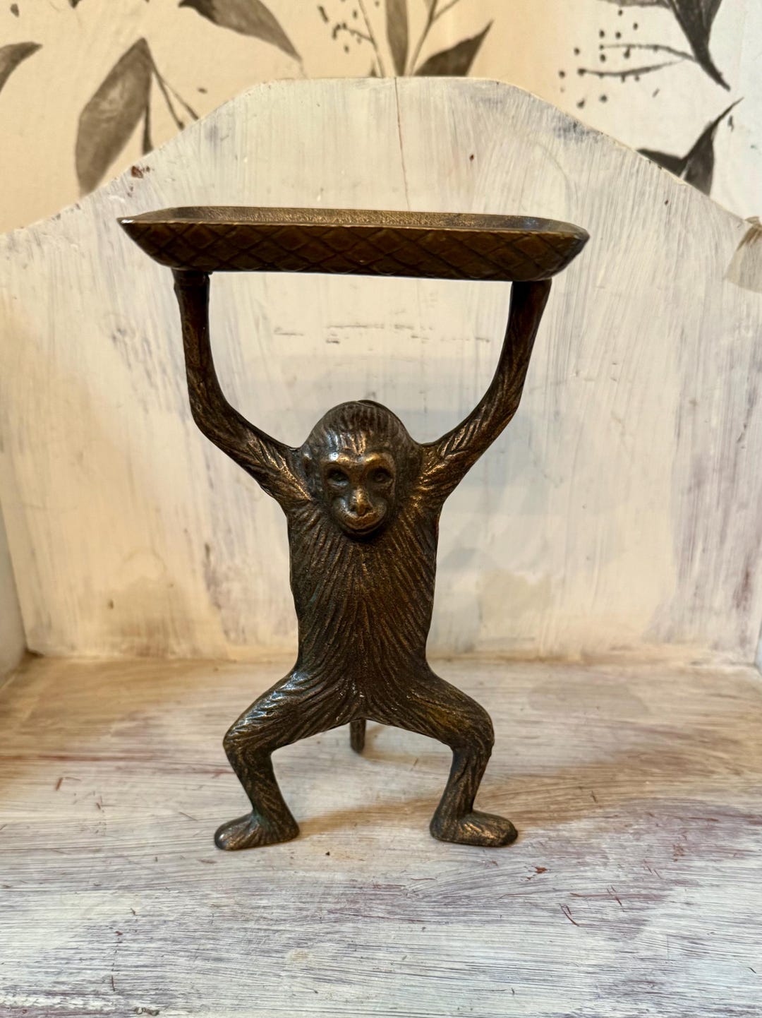 Vintage Brass Monkey Business Card Holder/trinket Dish/ring Holder - Etsy