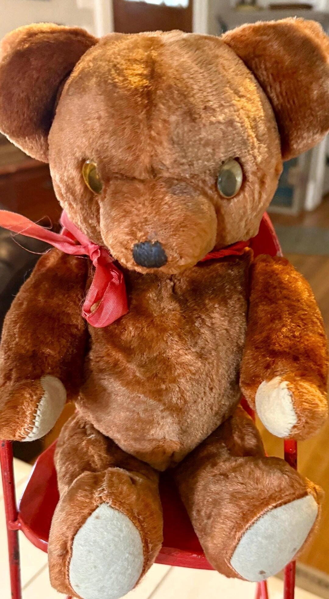 Antique Rust Colored 12” Jointed Teddy Bear Possible Growler or Squeeze ...