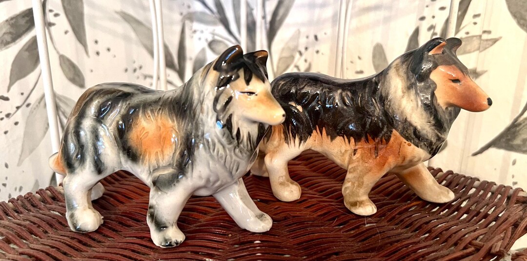 Vintage Ceramic Collie Dog Figurines From Japan/set of 2 - Etsy