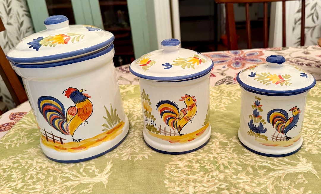Vintage Set of 3 Hand Painted Rooster Canisters Made in Portugal - Etsy