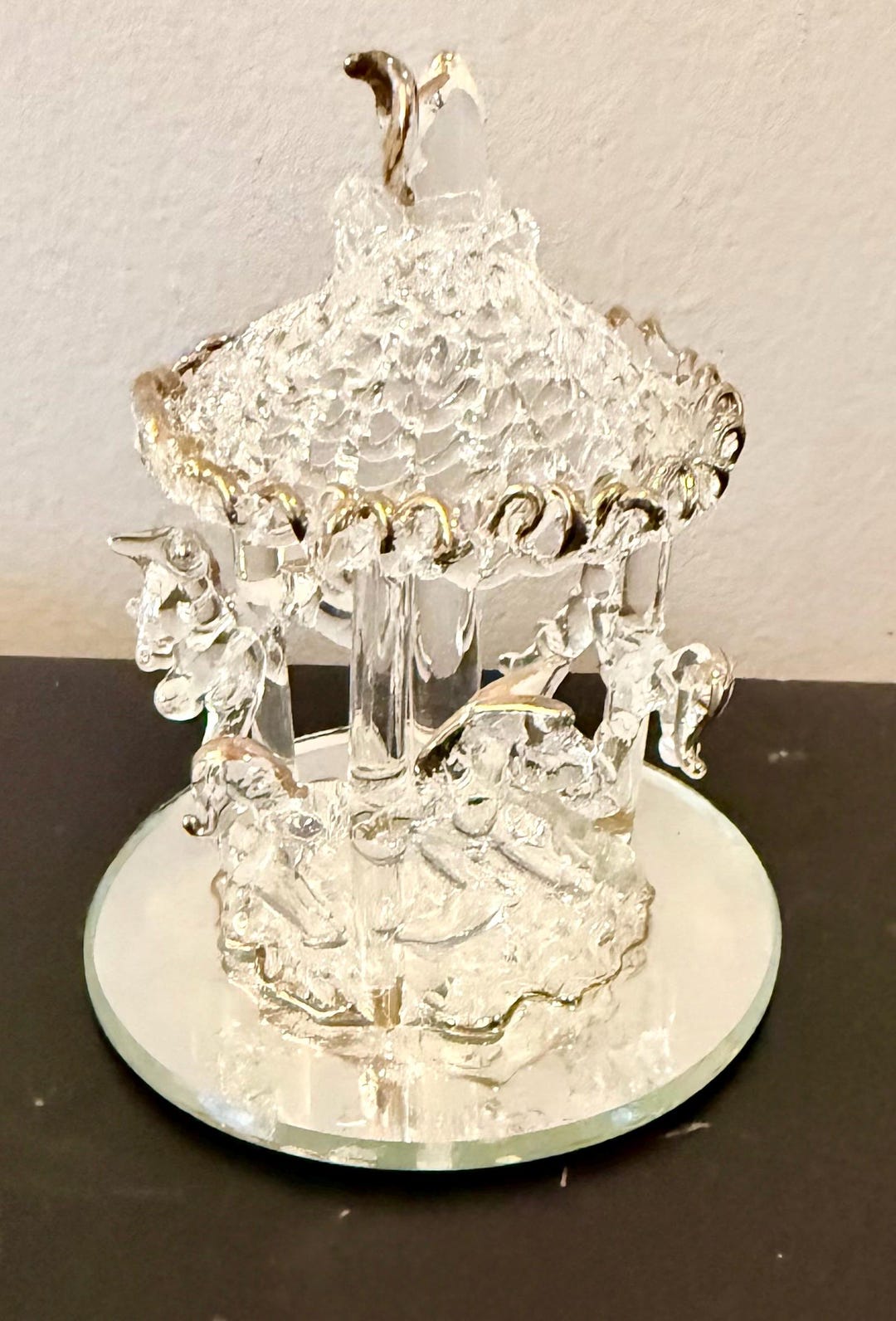 Vintage Miniature Spun Glass Horse Carousel Gold Accents 4” - Etsy