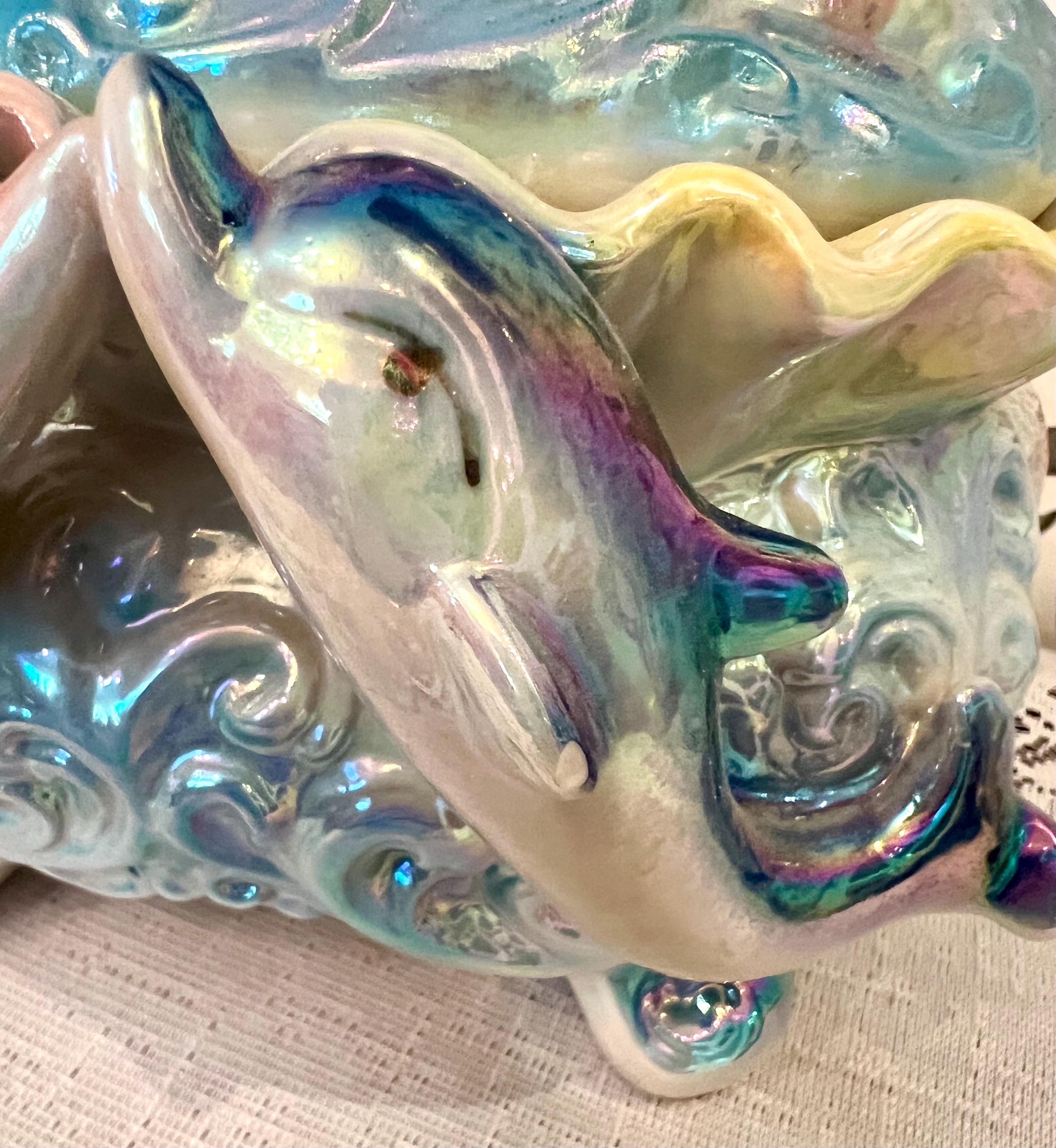 Vintage Ceramic Lusterware Mother of Pearl Dolphin Jar With Lid, China ...