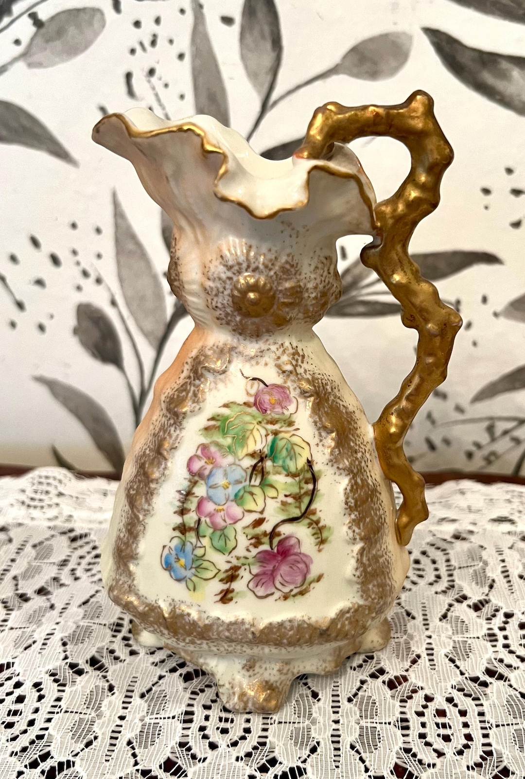 Vintage Candrea Japan Pitcher With Gold Branch Handle and Hand Painted ...