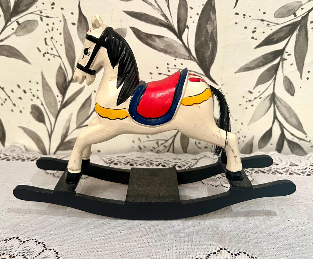 Vintage Miniature Rocking Horse/hand Carved and Painted Wood - Etsy