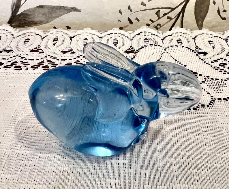 Set of 2 Small Blue Glass Paperweights/figurines Bird and Bunny - Etsy