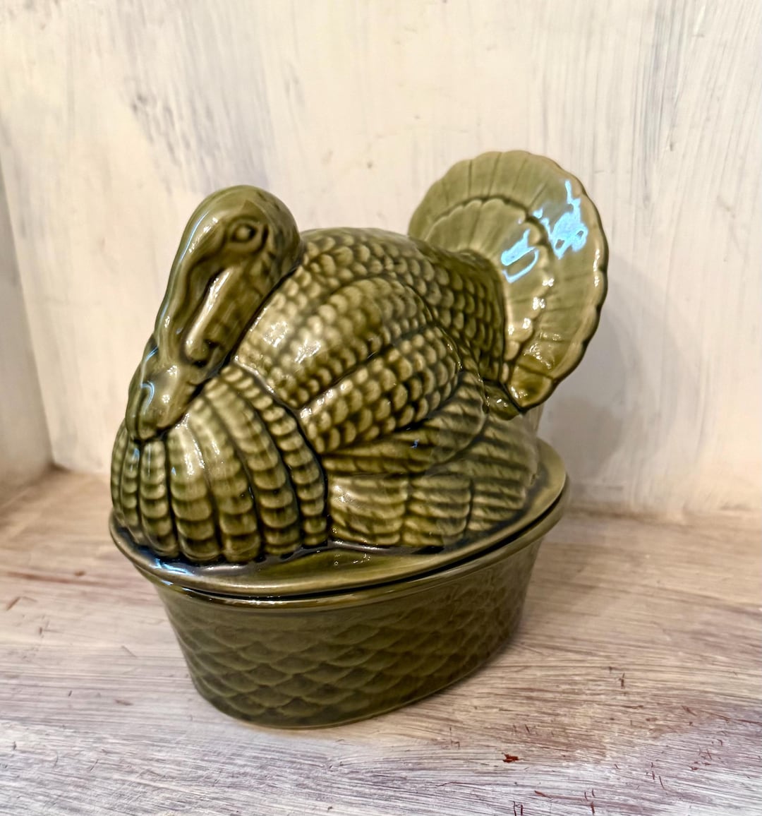 Vintage Ceramic Turkey Covered Dish Green/ Thanksgiving/ Fall - Etsy