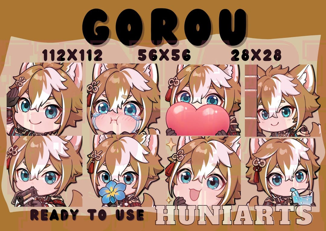 Genshin Impact Gorou Emotes | Chibi Anime Vtuber Discord & Twitch Set ...