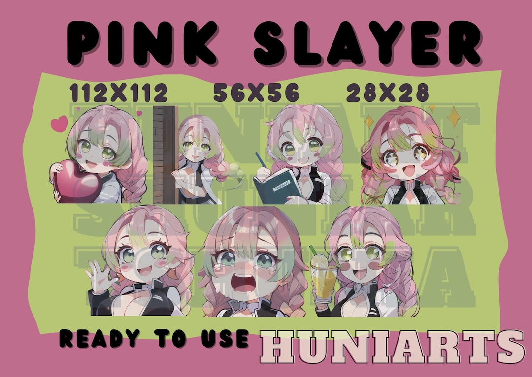 Lovely Pink Slayer Waifu Girl Anime Girl, Anime Emotes, Chibi Emotes ...