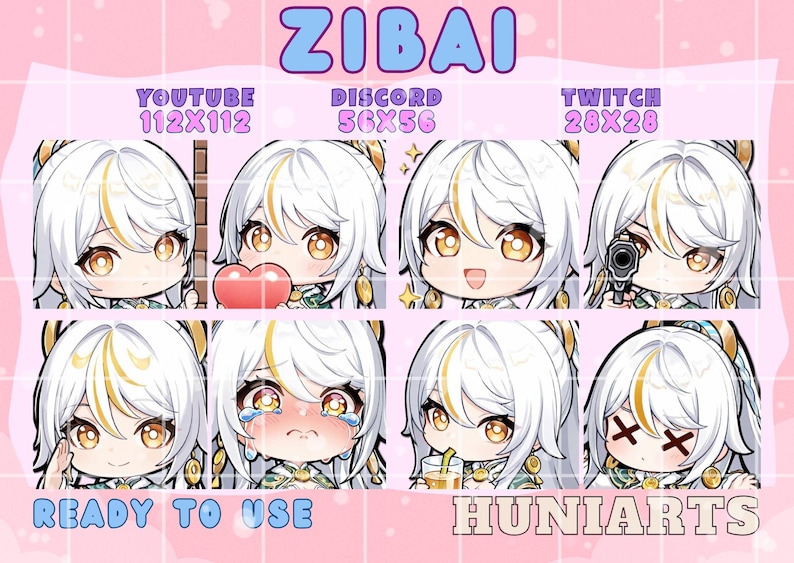 Genshin Impact Zibai Emotes | White Anime Vtuber Discord & Twitch Set ...