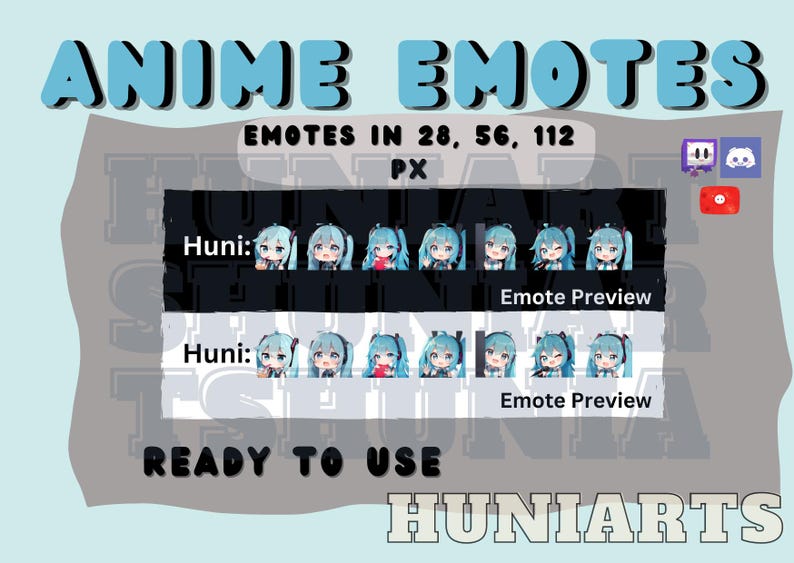 Singer Blue Hair Anime Girl, Anime Emotes, Chibi Emotes for Twitch ...