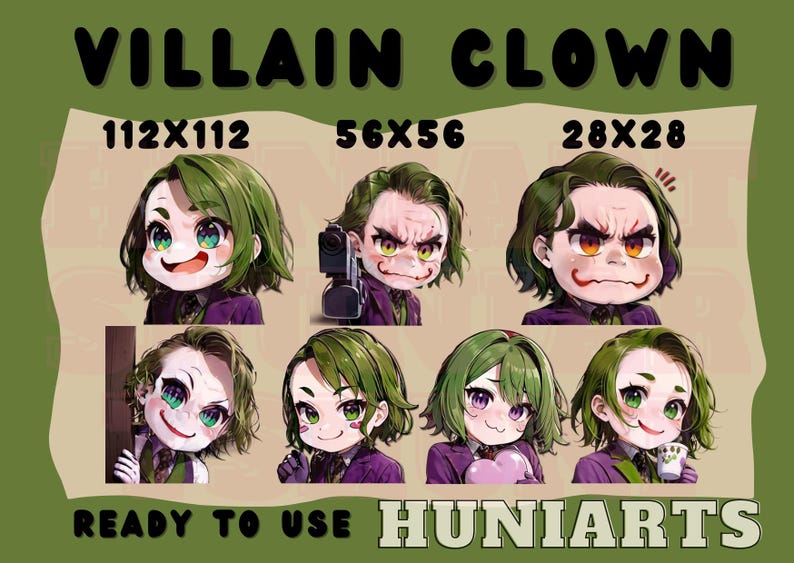 Villain Clown Emotes, Villain Anime Clown, Green Hair Villain, Clown ...