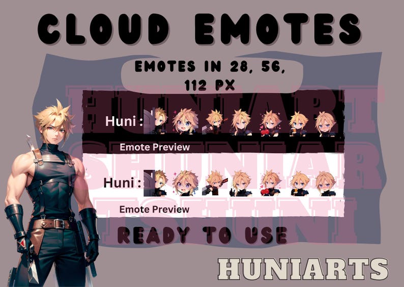 Final Fantasy 7 VII Remake - Cloud Emote Set Anime Emotes, Discord ...
