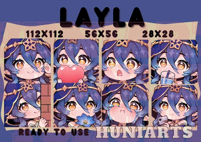 Genshin Impact Layla Emotes | Chibi Anime Vtuber Discord & Twitch Set ...