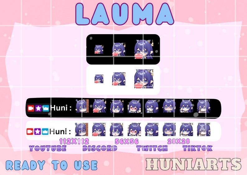 Genshin Impact Lauma Emotes | Purple Hair Chibi Anime Vtuber Set - Etsy