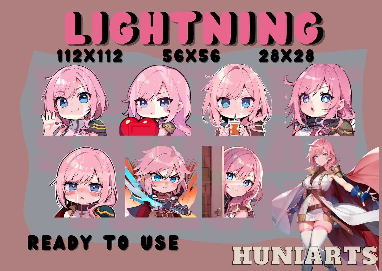 Final Fantasy 13 XIII - Lightning Emote Set Anime Emotes, Discord ...