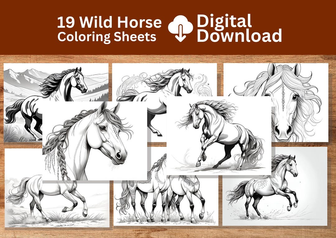 Wild Horses Coloring Pages: 19 Printable Designs (PDF, PNG) - Etsy