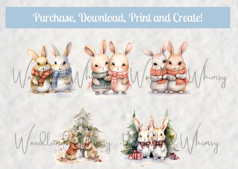 Woodland Bunny Clip Art, Watercolor Rabbit Bundle of 20 PNG Clip Art ...