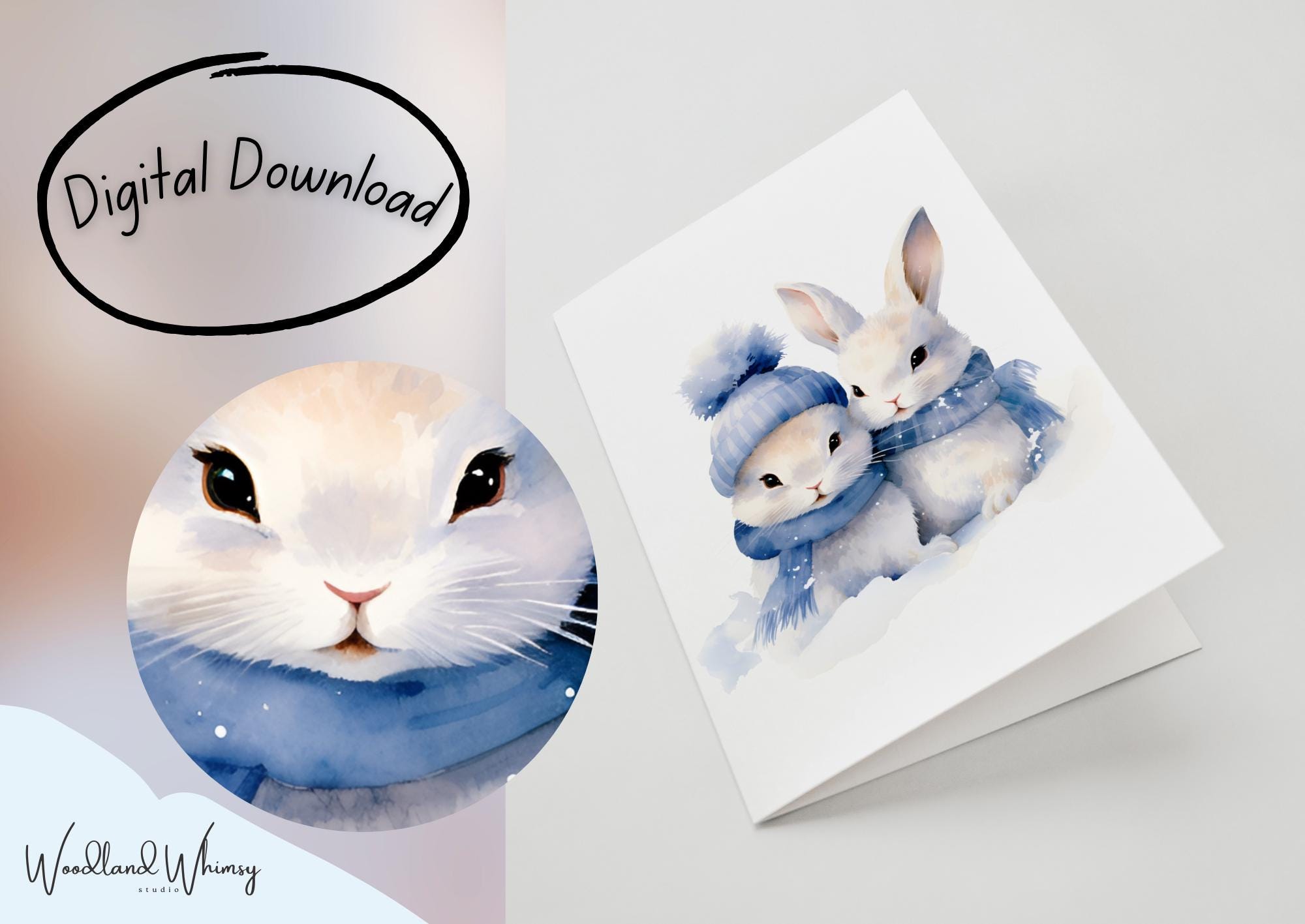 Woodland Bunny Clip Art, Watercolor Rabbit Bundle of 20 PNG Clip Art ...
