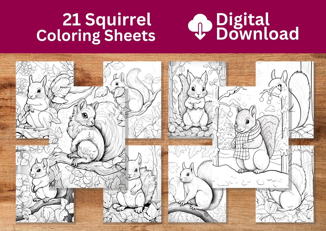 Fall Squirrel Coloring Pages 21 Sheets for Kids and Adults - Adorable ...
