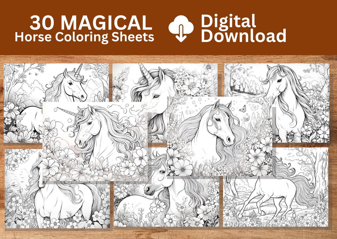 Magical Horses Coloring Pages: 22 Whimsical Designs (PDF, PNG Instant ...