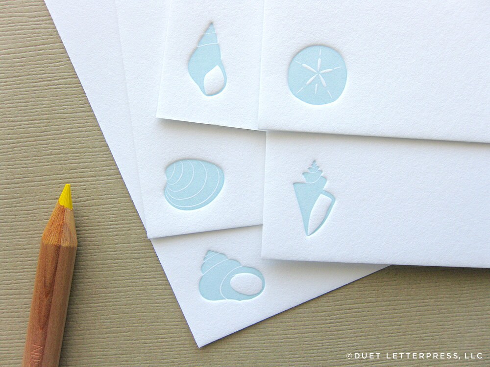 Letterpress Sea Shell Note Cards - Etsy