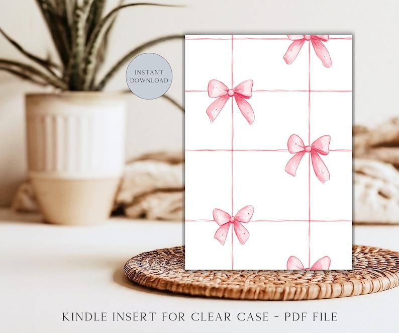 Preppy Coquette Printable Kindle Insert for Clear Case, Trendy Pink Bow ...