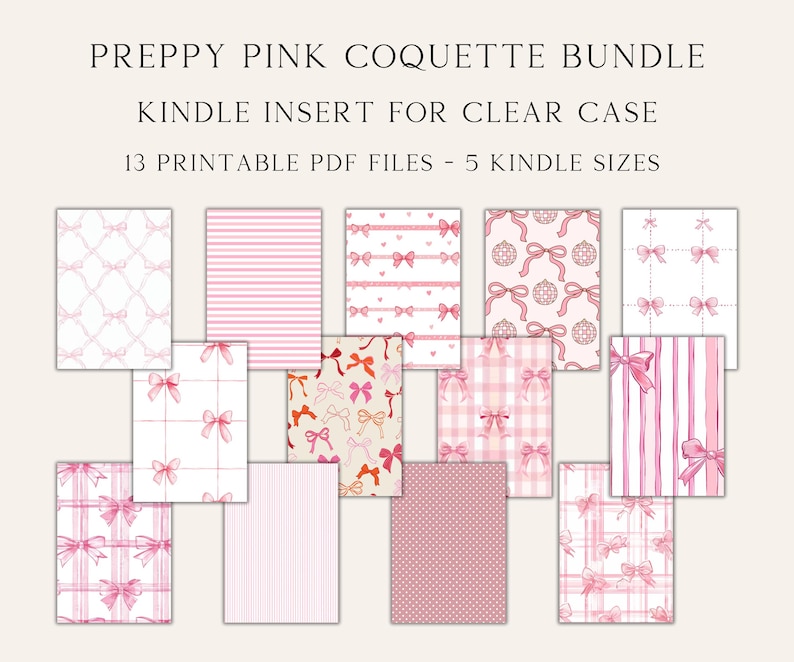 Preppy Coquette Printable Kindle Insert for Clear Case, Trendy Pink Bow ...