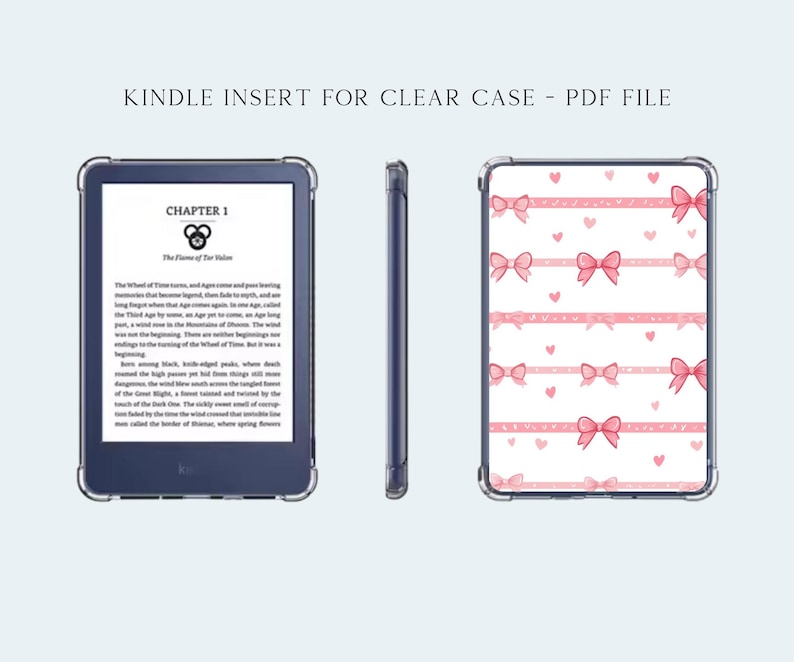 Preppy Coquette Printable Kindle Insert for Clear Case, Trendy Pink Bow ...