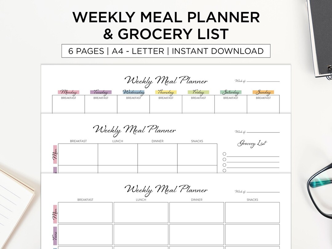 Meal Planner Weekly Meal Menu Planner Shopping Grocery List Digital ...