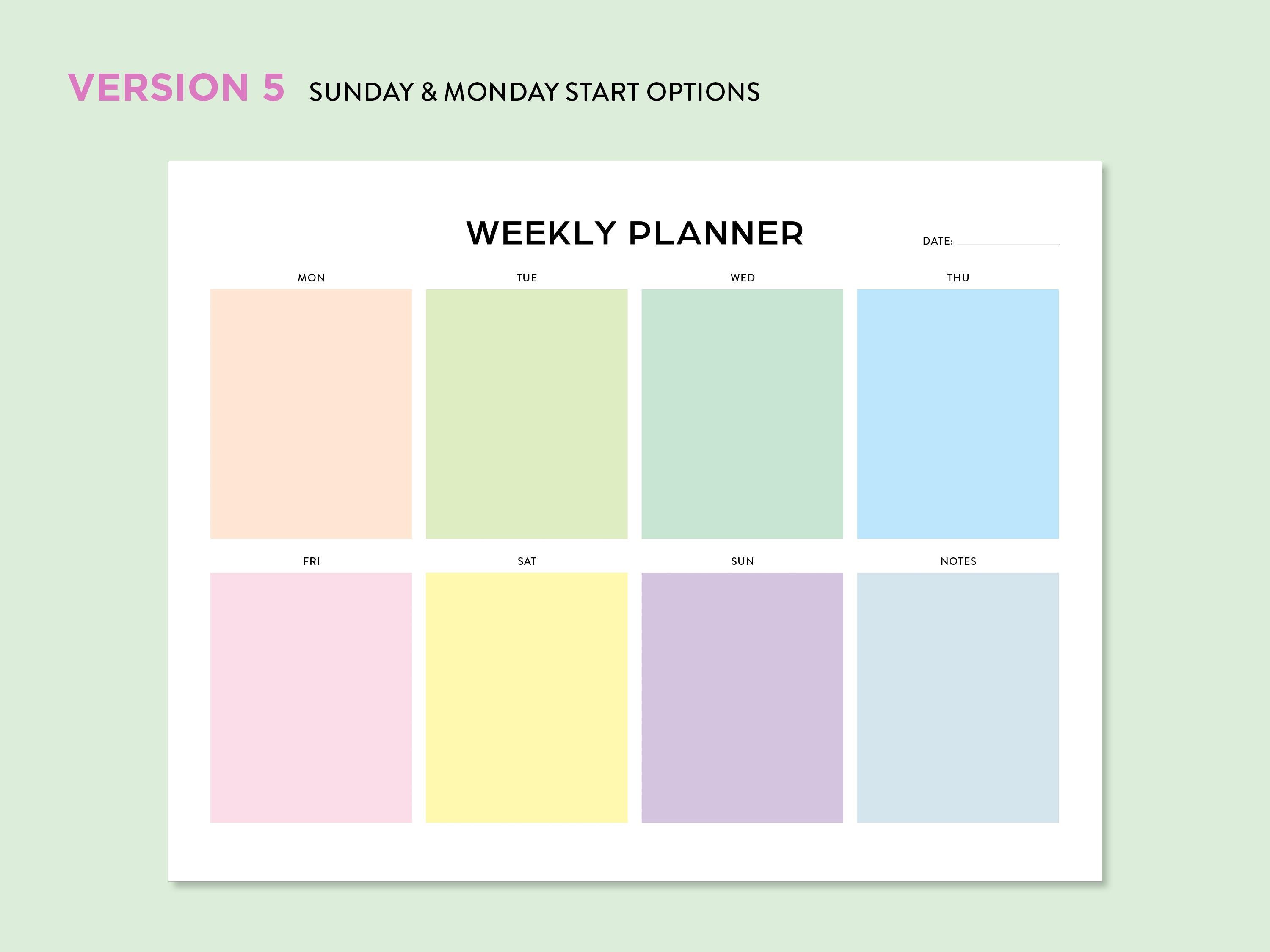 Weekly Planner Printable Landscape, Horizontal Weekly Schedule, Week at ...