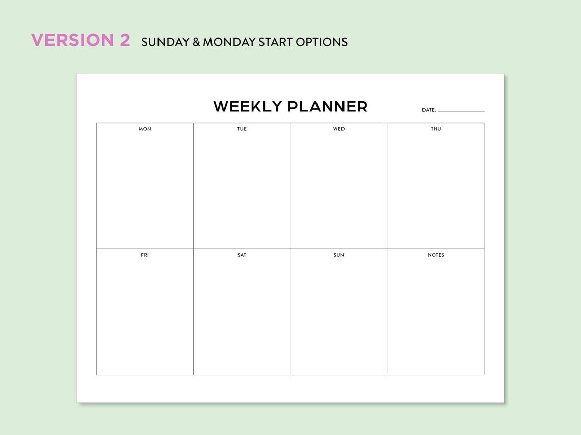 Weekly Planner Printable Landscape, Horizontal Weekly Schedule, Week at ...