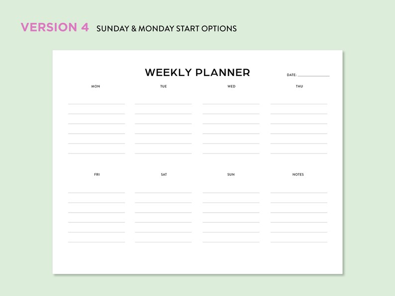 Weekly Planner Printable Landscape, Horizontal Weekly Schedule, Week at ...
