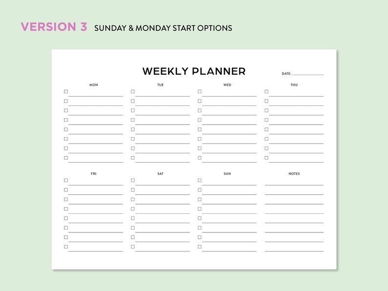 Weekly Planner Printable Landscape, Horizontal Weekly Schedule, Week at ...