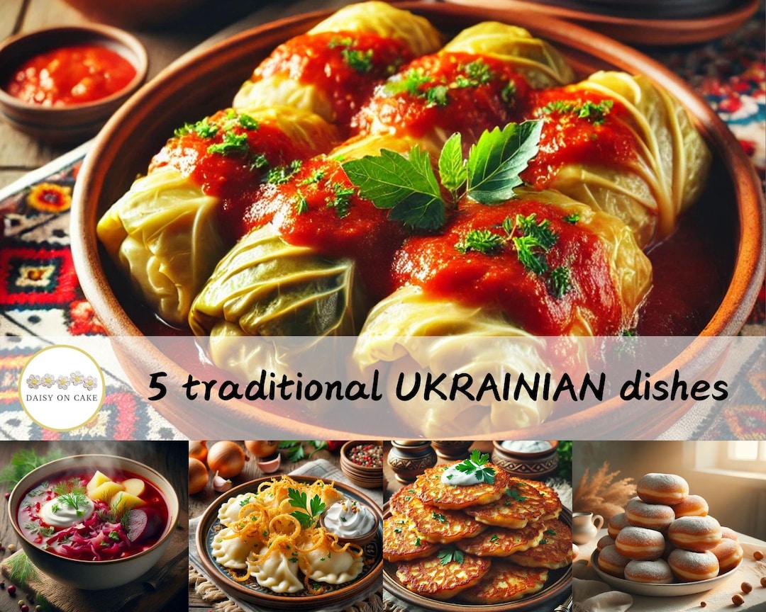 Traditional Ukrainian Dishes Collection: Red Borscht, Varenyky, Deruny ...