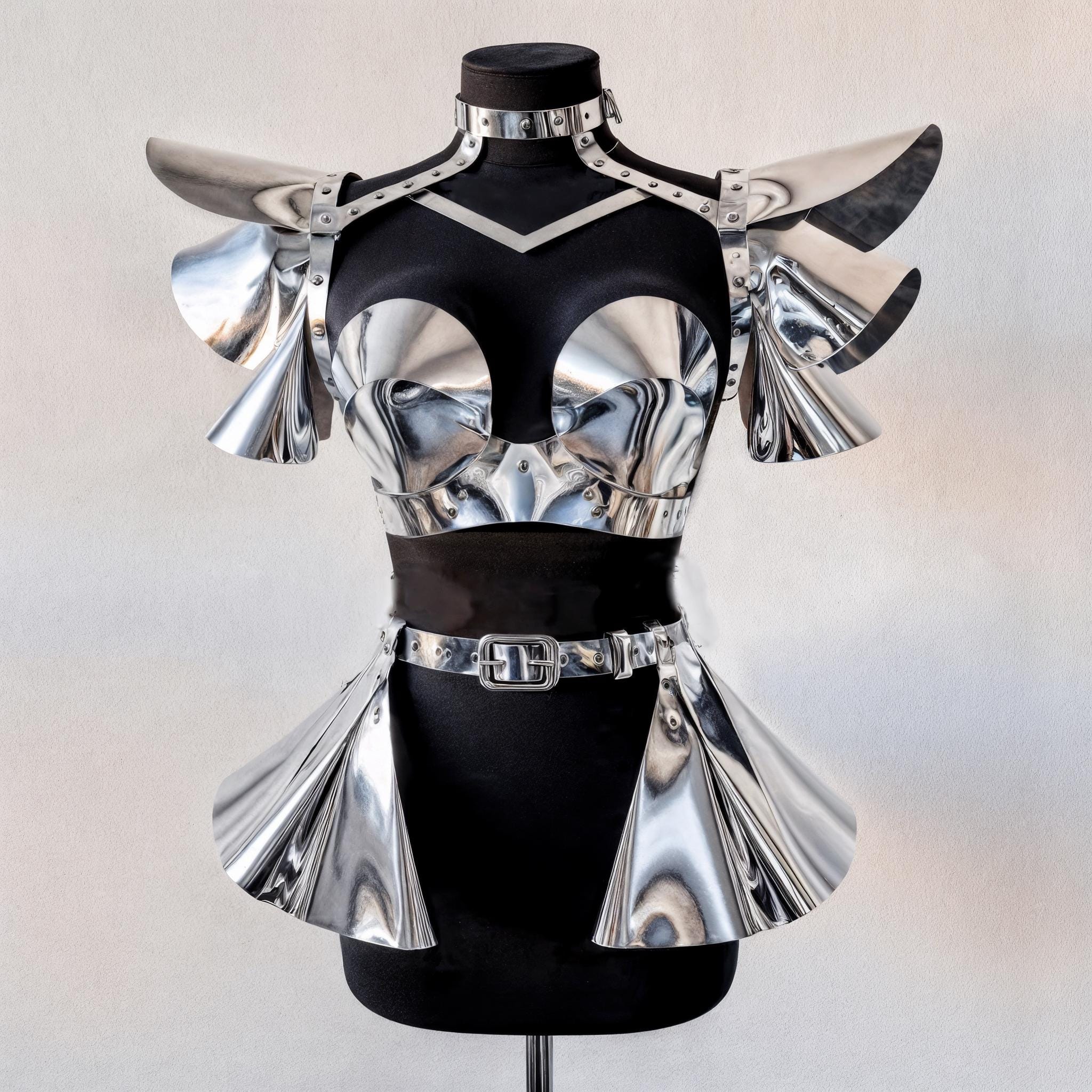 Metallic Festival Armor Outfit, Silver Metallic Harness, Rave Armor ...