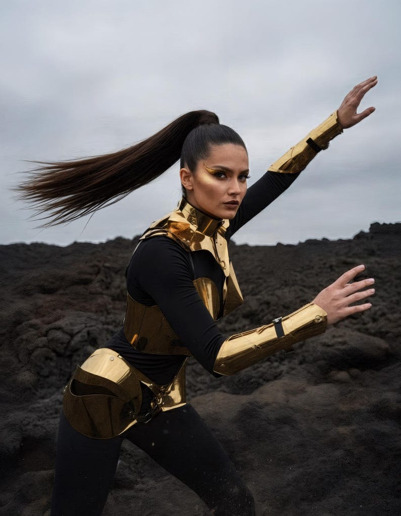 Space-themed Metallic Clothing Set – Golden Top Skirt Choker and ...