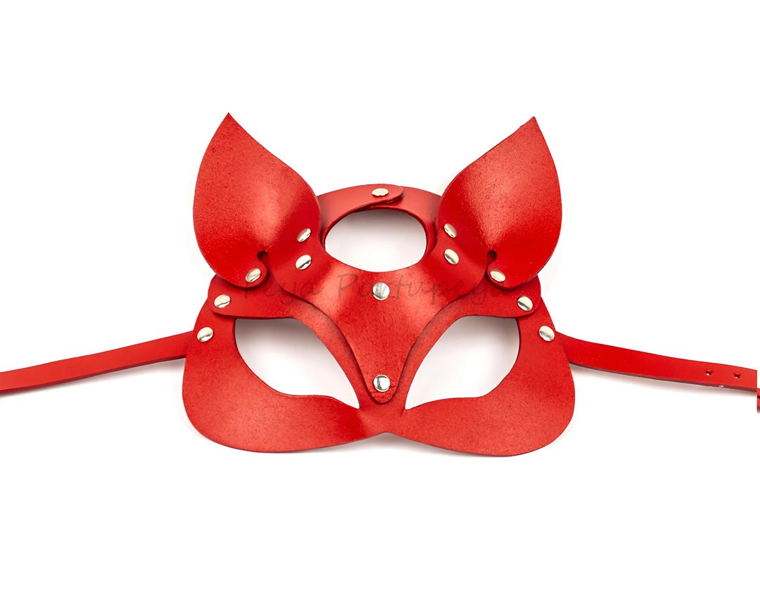 Sultry Red Leather Cat Mask - Perfect for Kinky Play, Festival Face ...