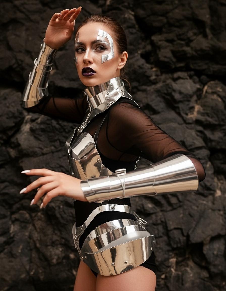 Futuristic Silver Reflective Armor Set - Metallic Festival Costume, Sci ...