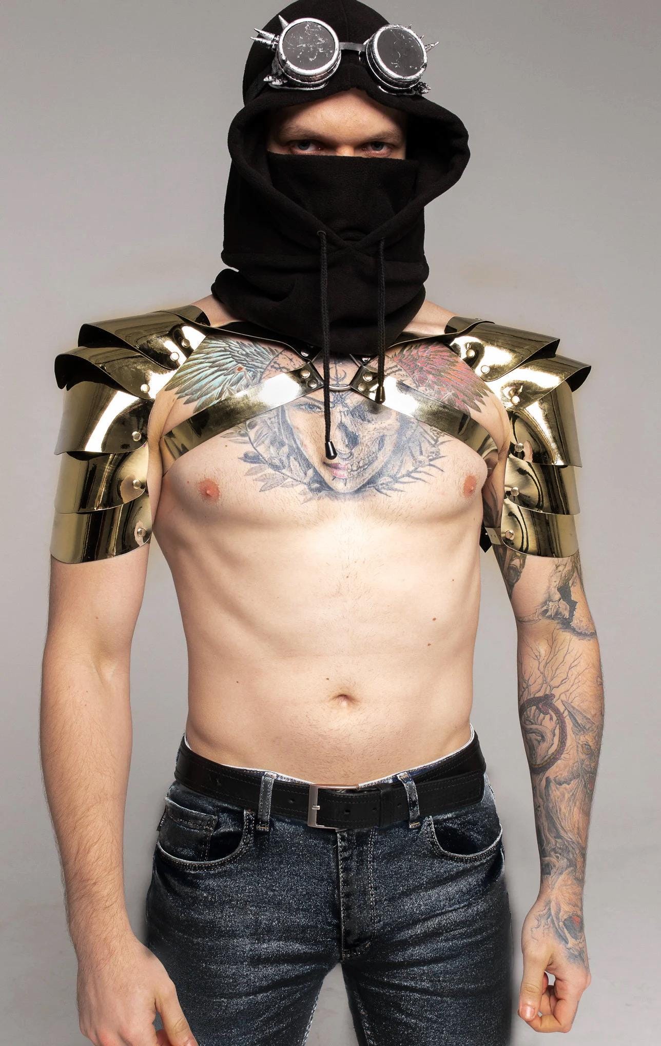Man's Festival Outfit for Burning Man, Golden Metallic Shoulders ...